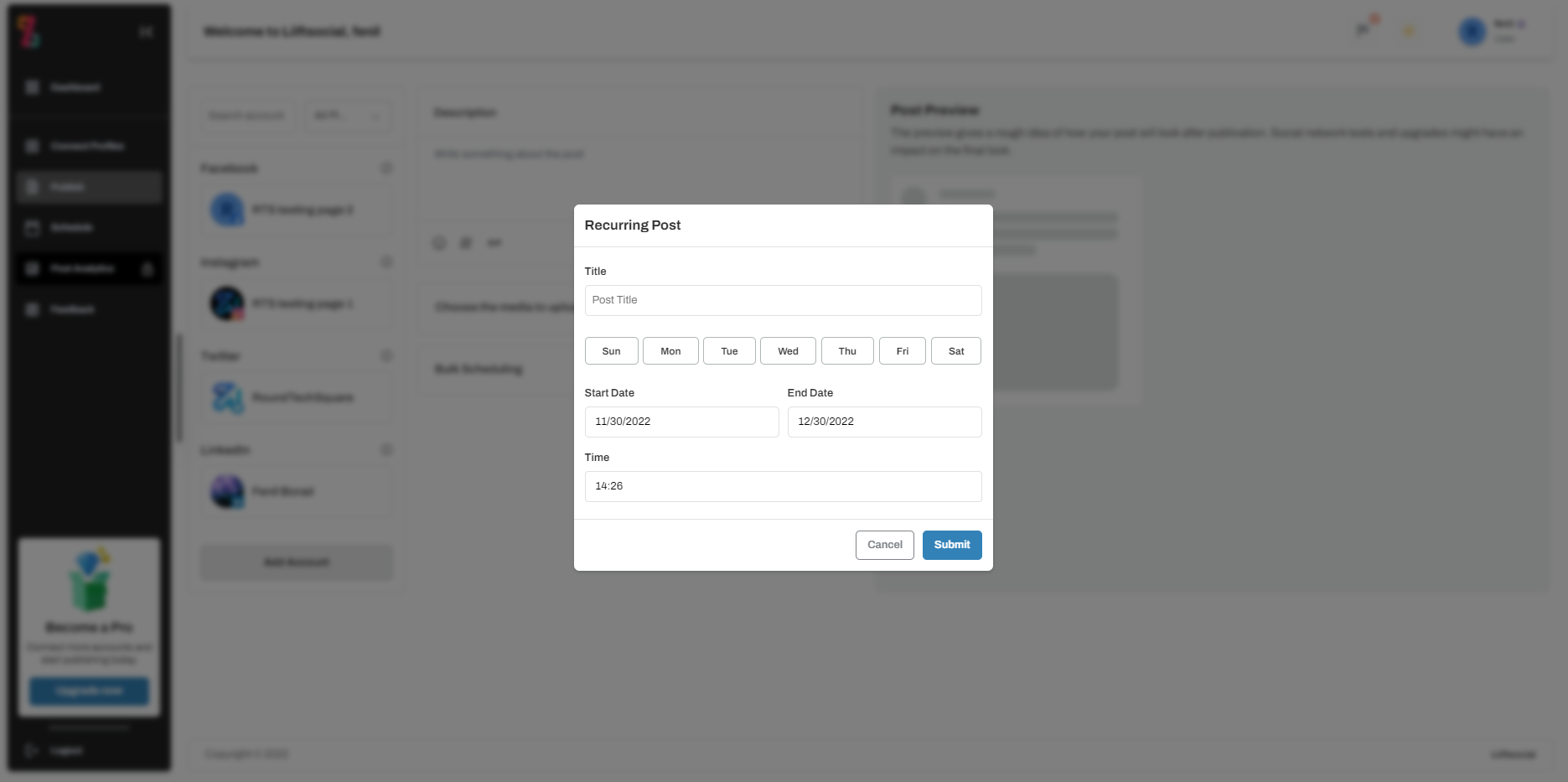 How to set recurring post using Liiftsocial | LiiftSocial